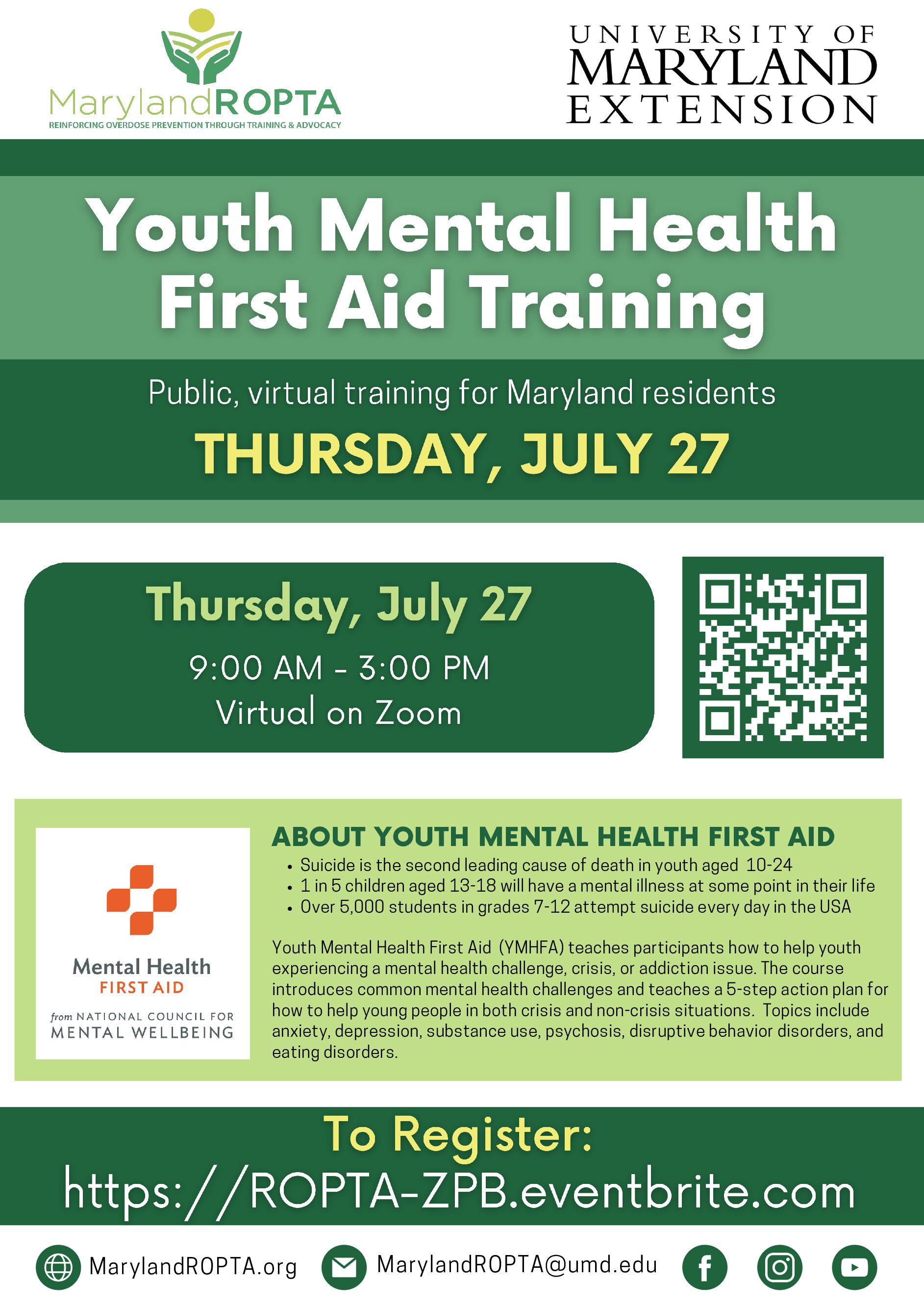 Public Youth Mental Health First Aid - MarylandROPTA