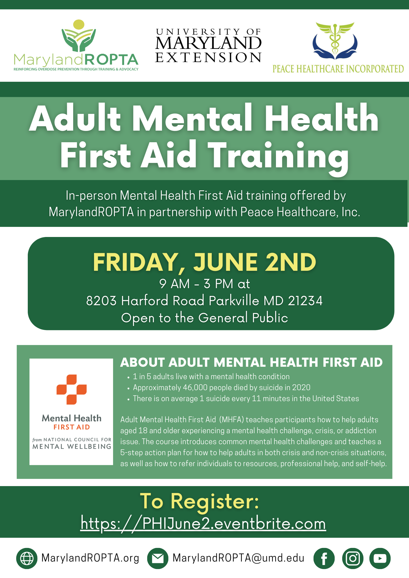 Adult Mental Health First Aid – Public, In-Person Training at Peace ...